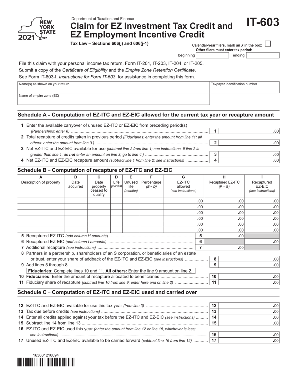 Form IT-603 - 2021 - Fill Out, Sign Online and Download Fillable PDF, New York | Templateroller