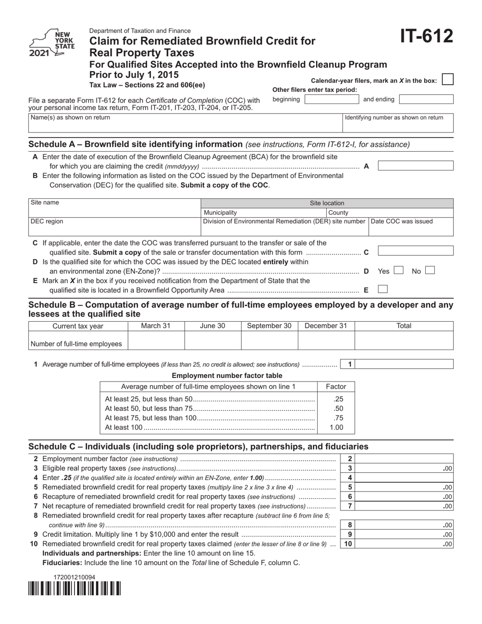 Form IT-612 - 2021 - Fill Out, Sign Online and Download Fillable PDF ...