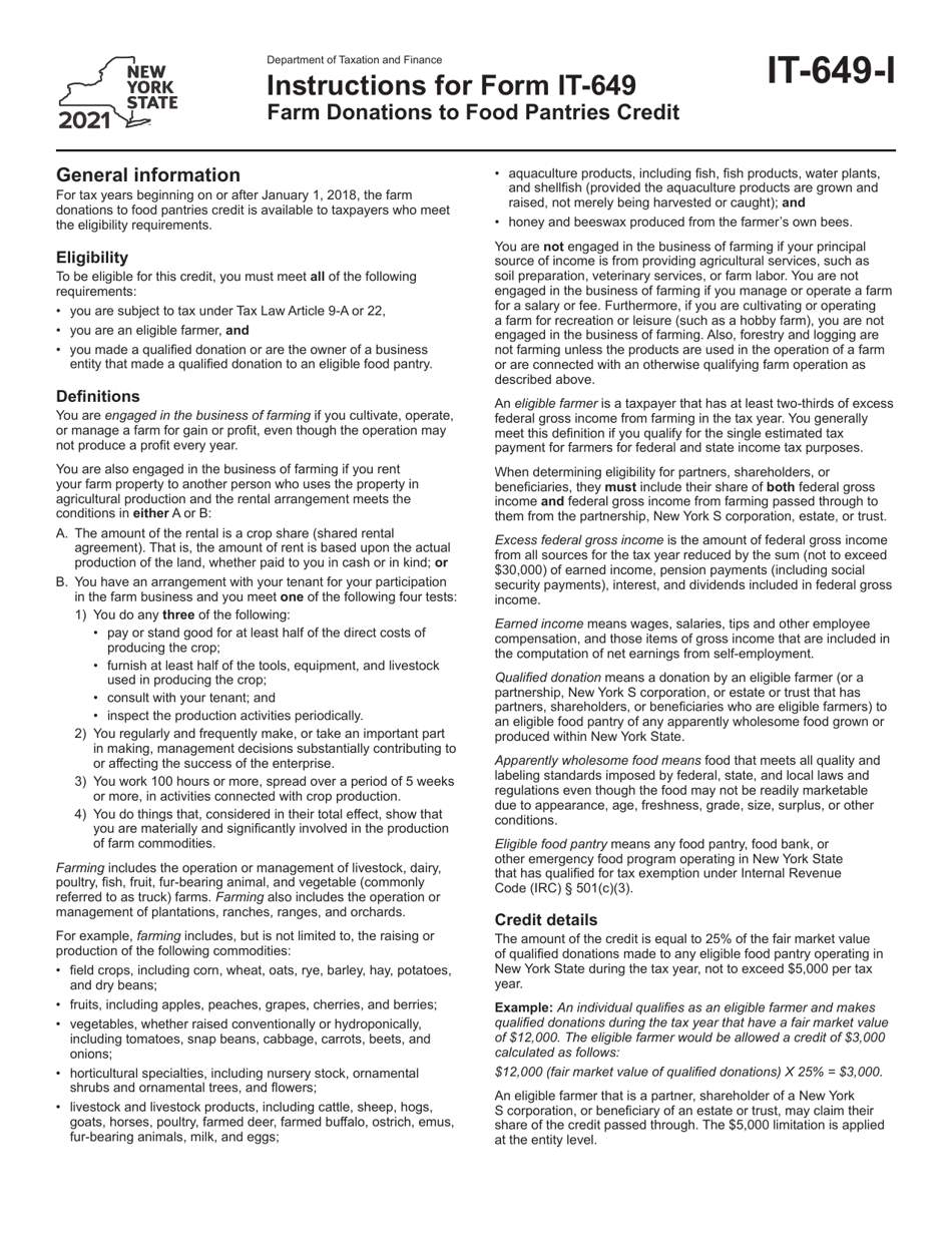 Download Instructions for Form IT-649 Farm Donations to Food Pantries ...