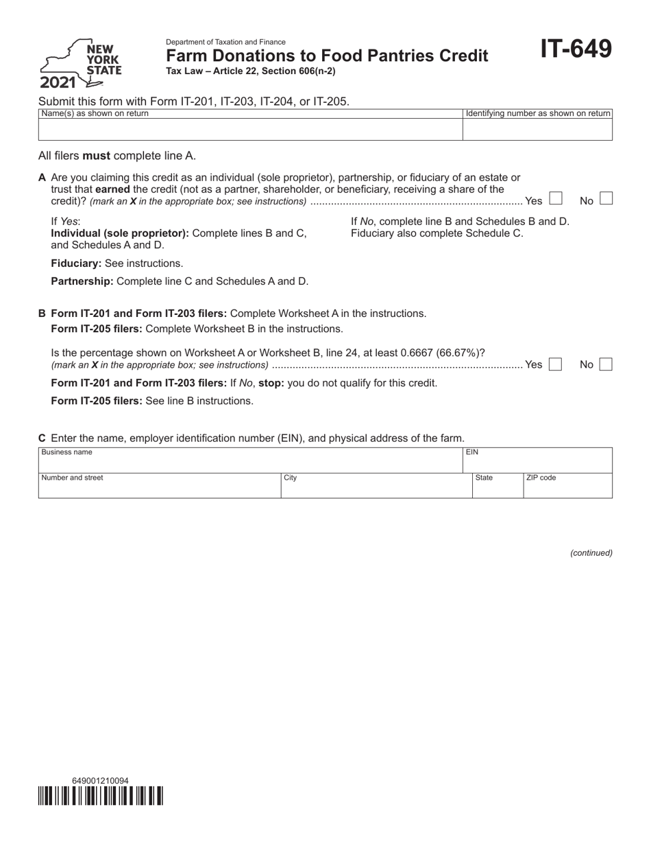 Form IT-649 - 2021 - Fill Out, Sign Online and Download Fillable PDF ...