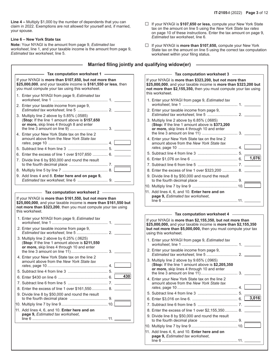 Download Instructions for Form IT-2105 Estimated Tax Payment Voucher for Individuals PDF, 2022 ...