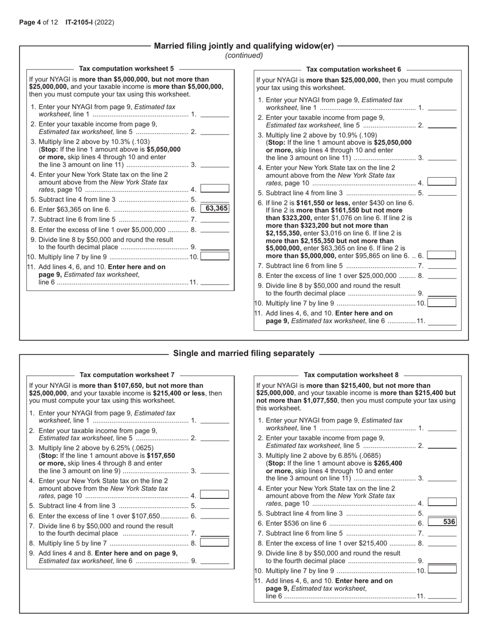 Download Instructions for Form IT-2105 Estimated Tax Payment Voucher for Individuals PDF, 2022 ...