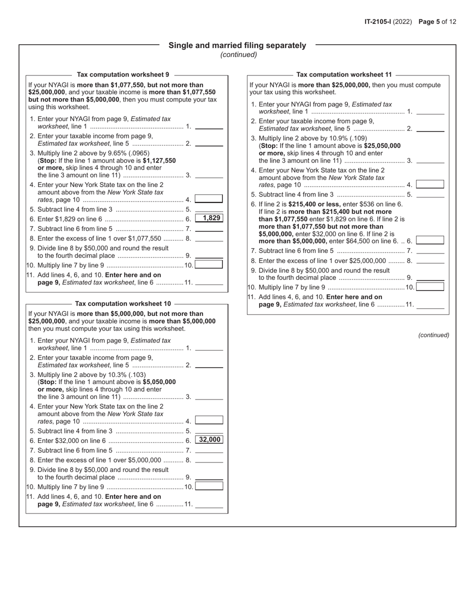 Download Instructions for Form IT-2105 Estimated Tax Payment Voucher for Individuals PDF, 2022 ...