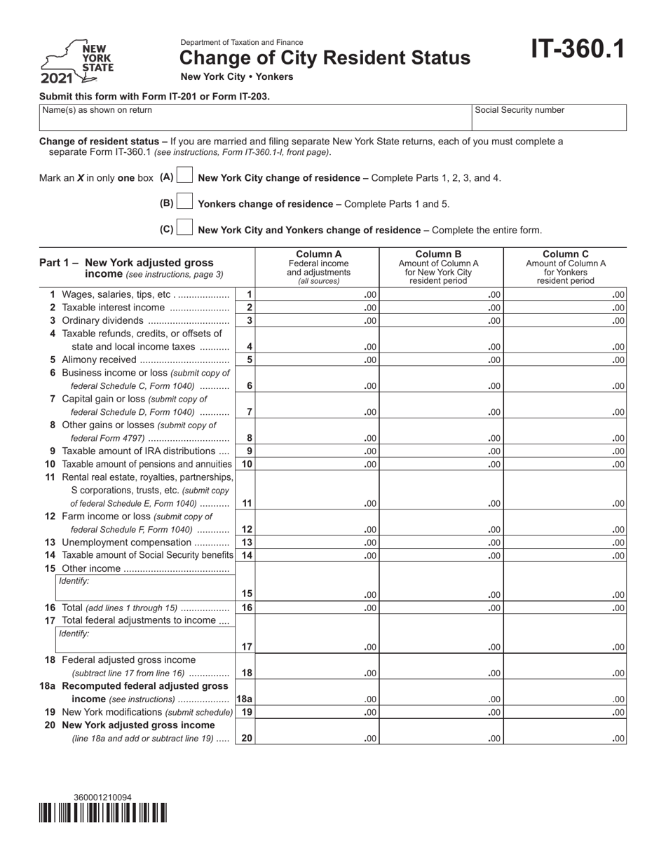 Form IT-360.1 - 2021 - Fill Out, Sign Online and Download Fillable PDF, New York | Templateroller