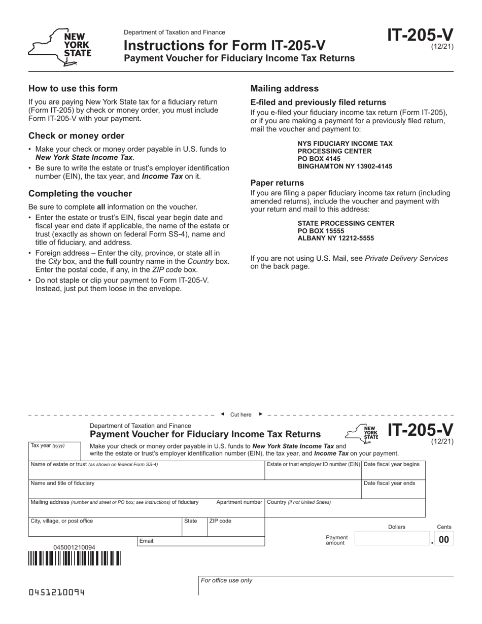 Form IT-205-V - Fill Out, Sign Online and Download Fillable PDF, New ...