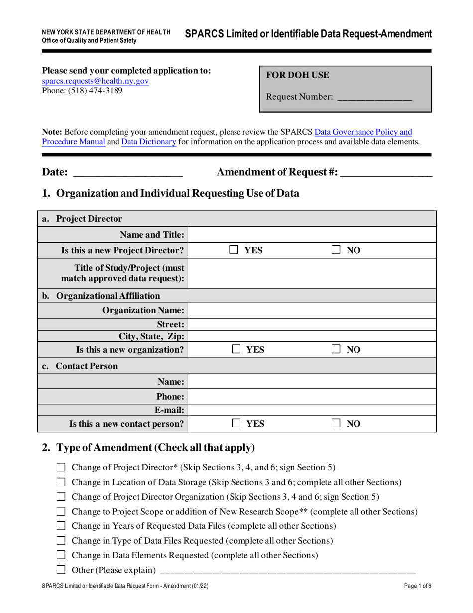 New York Sparcs Limited or Identifiable Data Request - Amendment - Fill ...