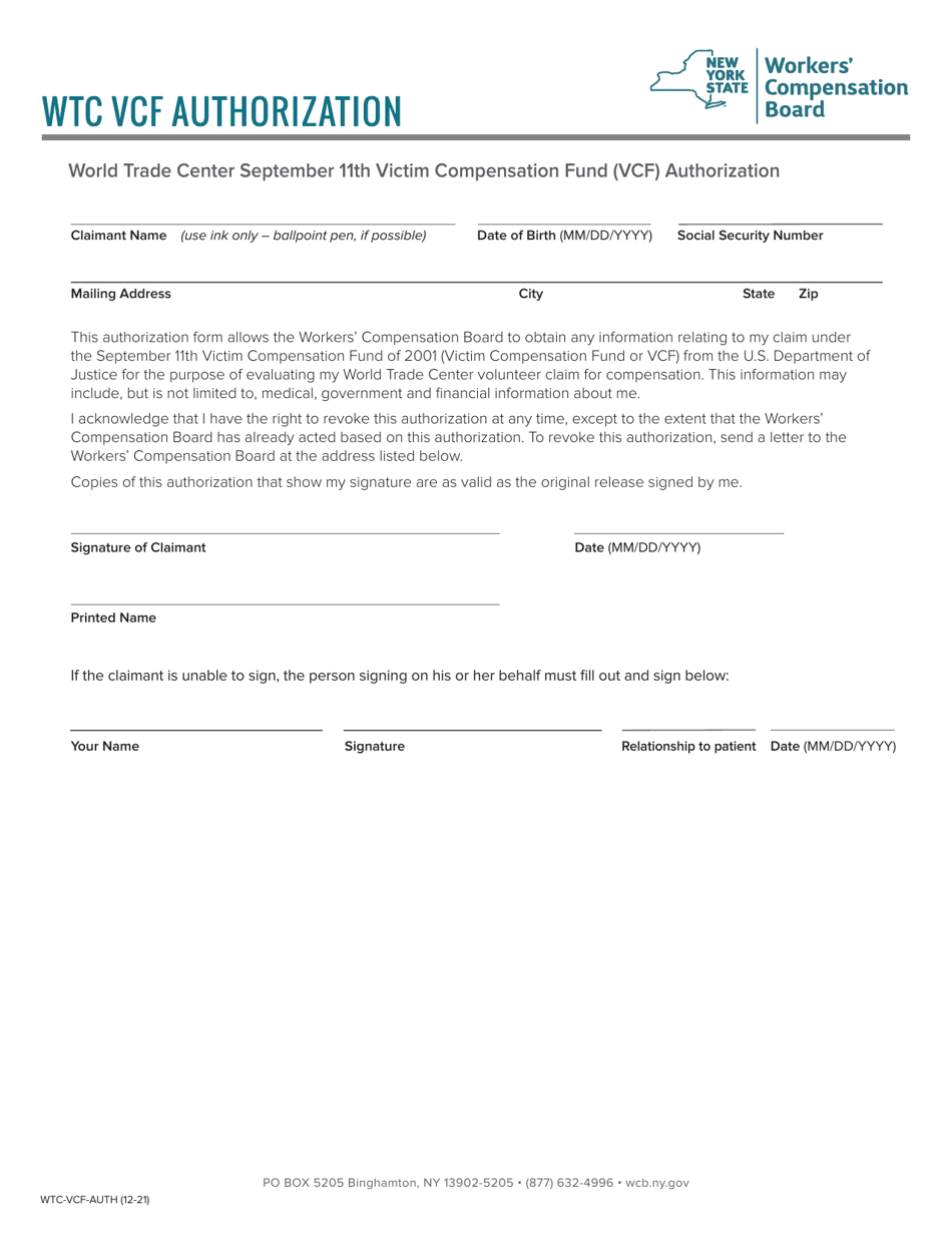 Form WTC-VCF-AUTH Download Fillable PDF or Fill Online World Trade ...