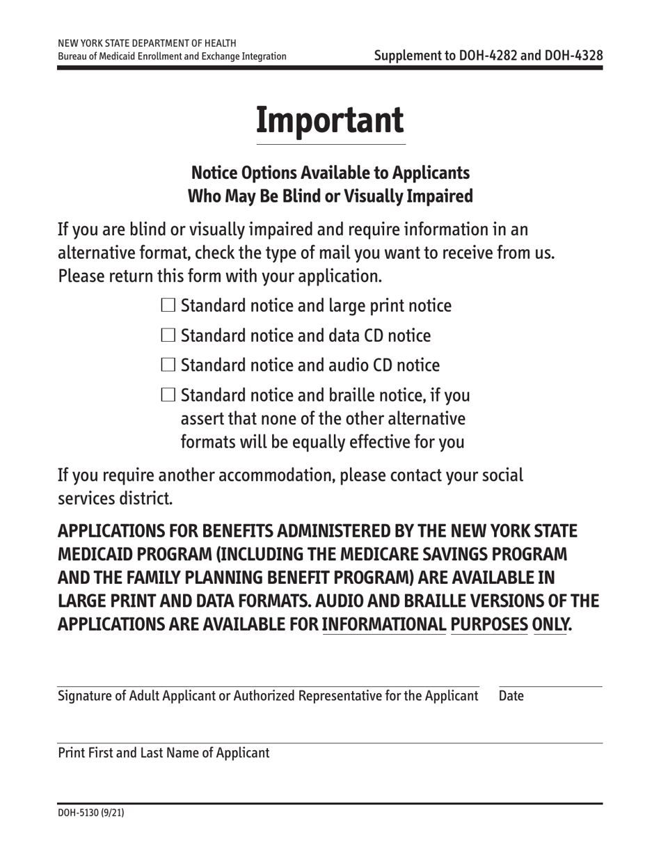Form DOH-5130 Download Printable PDF or Fill Online Alternative Format ...
