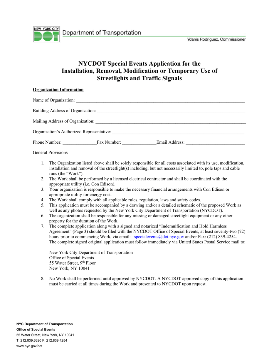 New York City Special Events Application for the Installation, Removal, Modification or ...