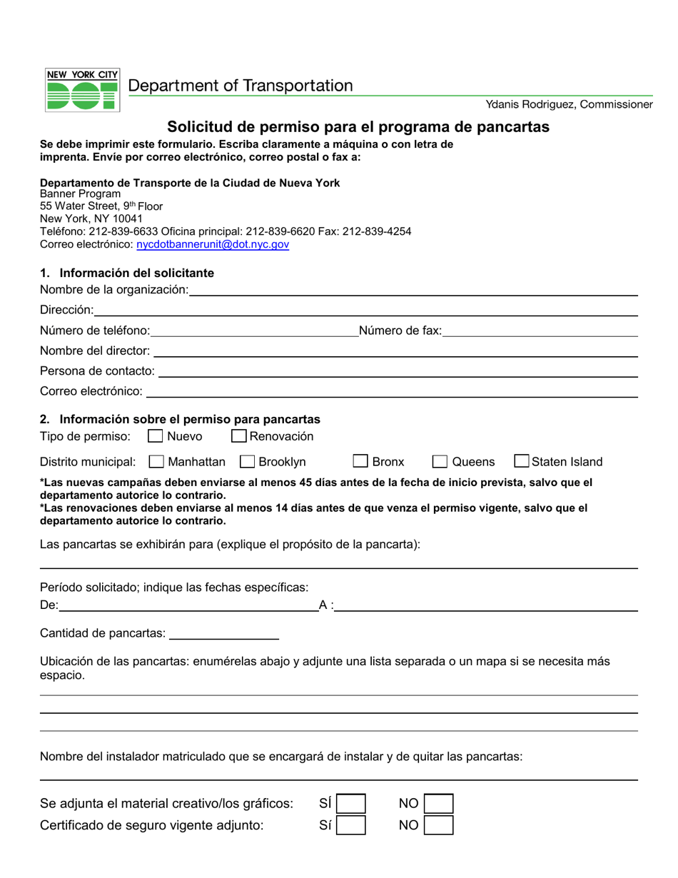 New York City Solicitud De Permiso Para El Programa De Pancartas - Fill ...
