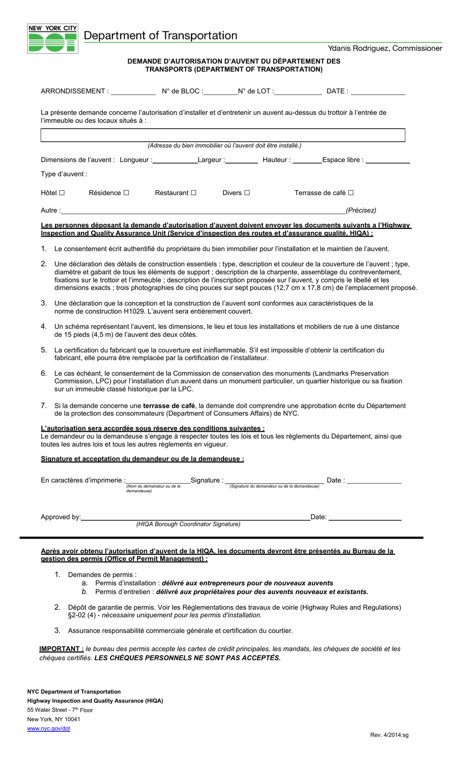 New York City Canopy Authorization Application (French) - Fill Out ...