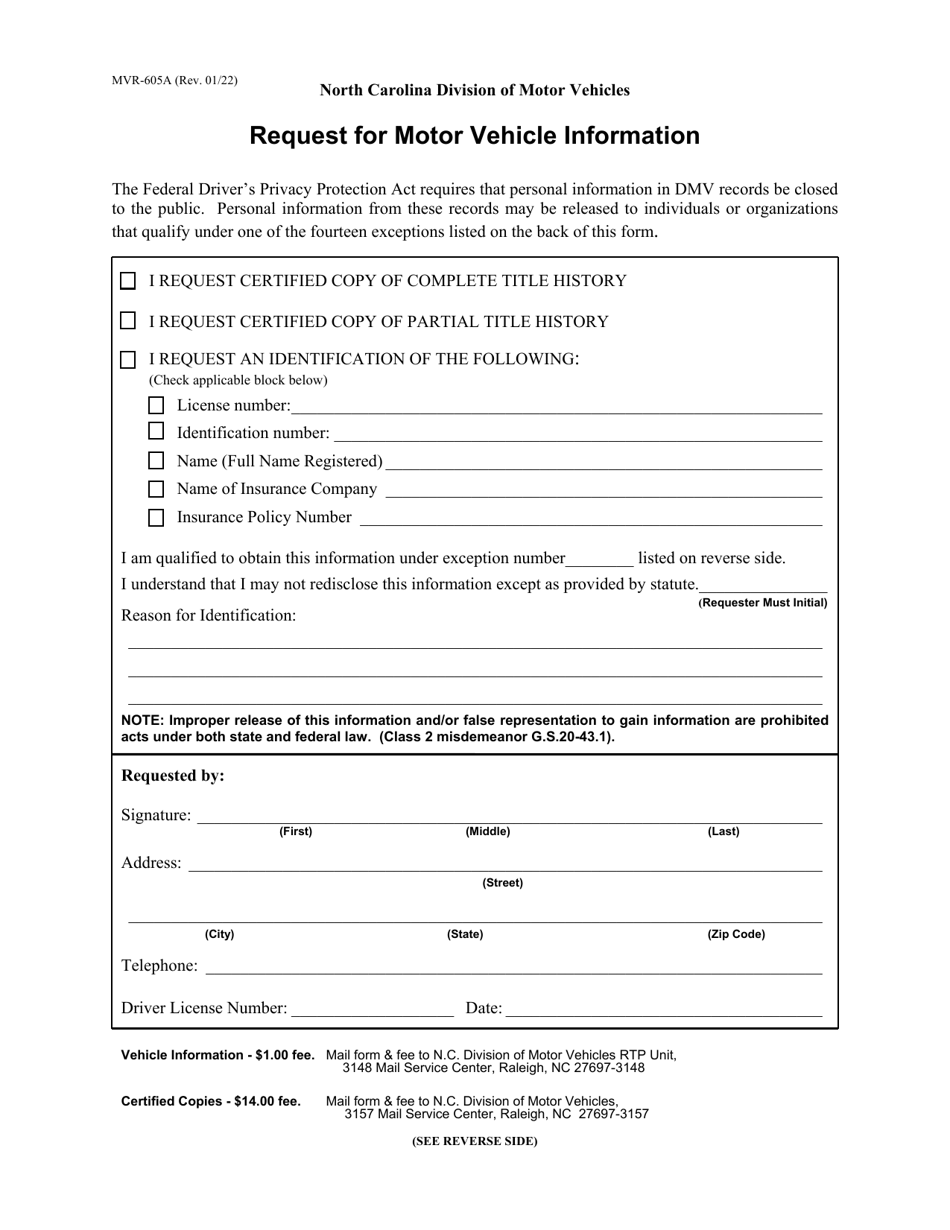 Form MVR-605A Download Fillable PDF or Fill Online Request for Motor ... Form MVR-605A Download Fillable PDF or Fill Online Request for Motor ...