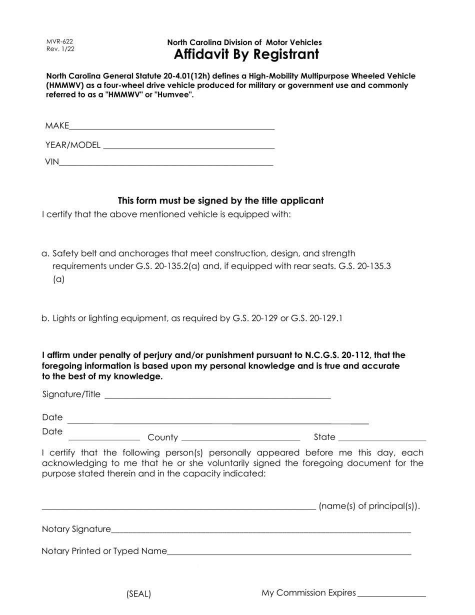 Form MVR-622 - Fill Out, Sign Online and Download Fillable PDF, North ...