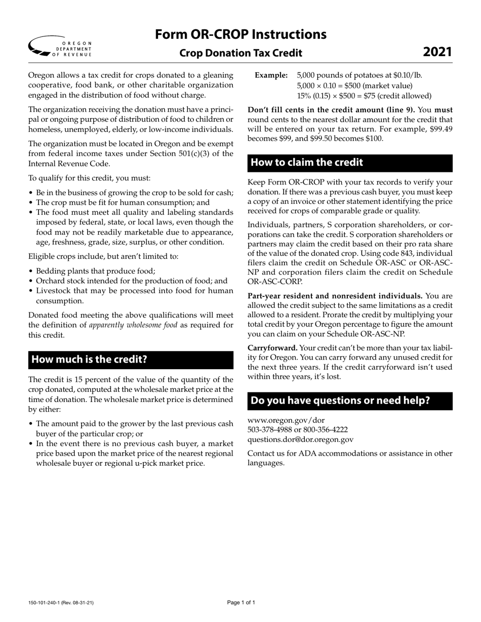 Download Instructions for Form OR-CROP, 150-101-240 Crop Donation Tax ...