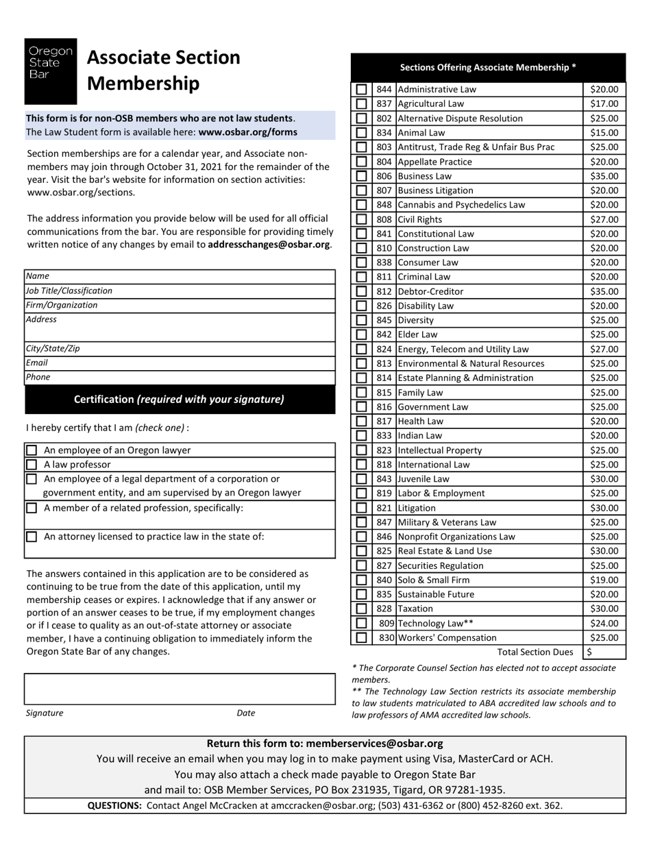 Oregon Associate Section Membership - Fill Out, Sign Online and ...