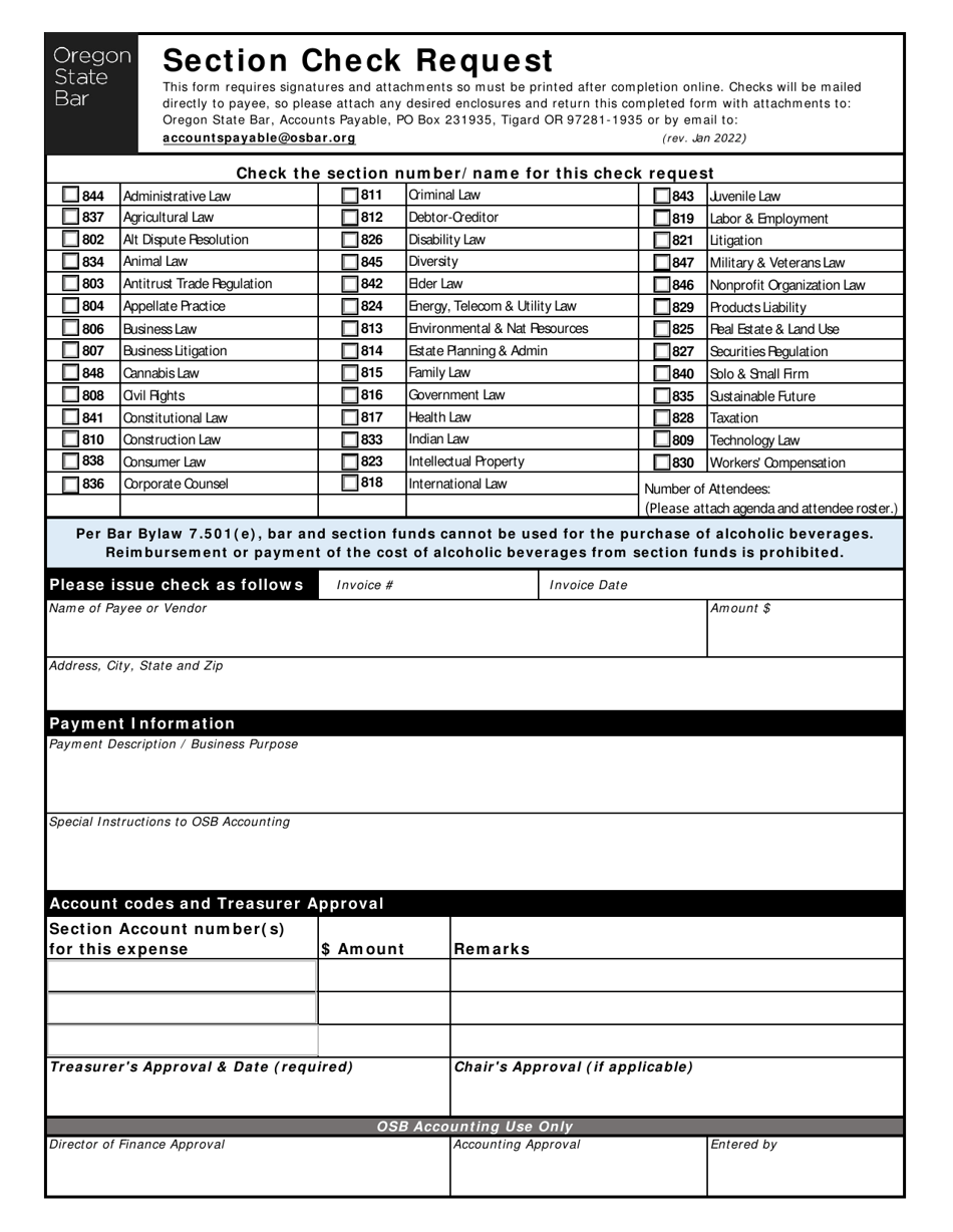 Oregon Section Check Request - Fill Out, Sign Online and Download PDF ...