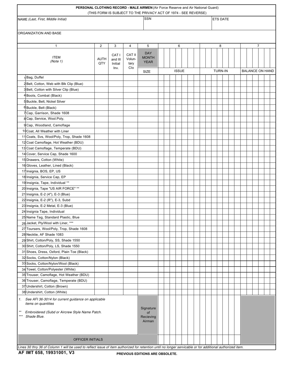 AF IMT Form 658 - Fill Out, Sign Online and Download Printable PDF ...