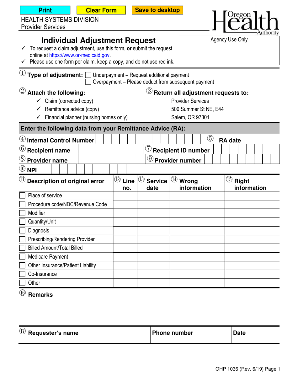Form OHP1036 - Fill Out, Sign Online and Download Fillable PDF, Oregon ...