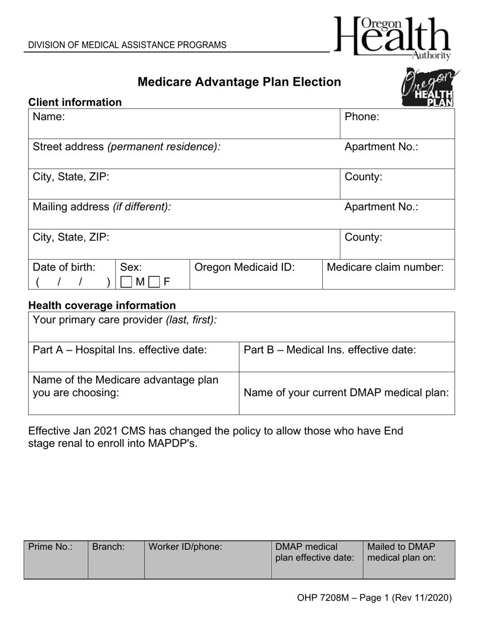 Form OHP7208M - Fill Out, Sign Online and Download Fillable PDF, Oregon ...