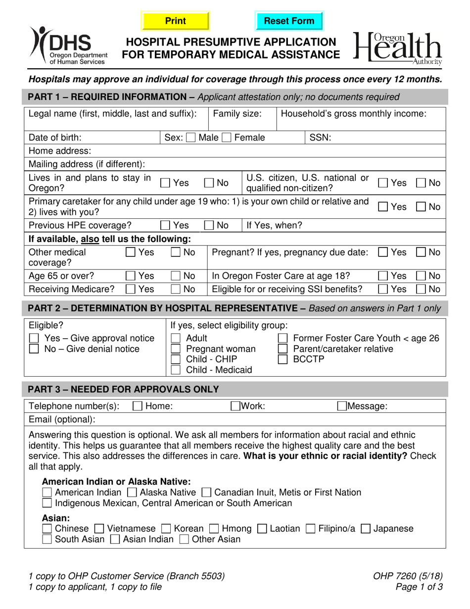 Form OHP7260 - Fill Out, Sign Online and Download Fillable PDF, Oregon ...