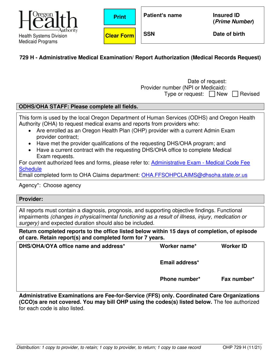Form OHP729H - Fill Out, Sign Online and Download Fillable PDF, Oregon ...