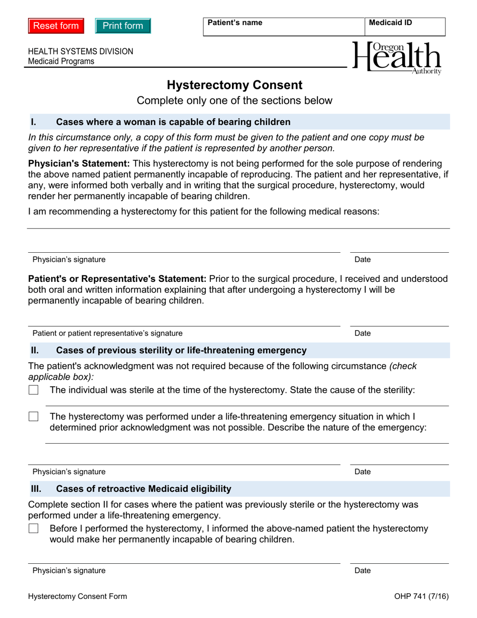 Form OHP741 - Fill Out, Sign Online and Download Fillable PDF, Oregon ...