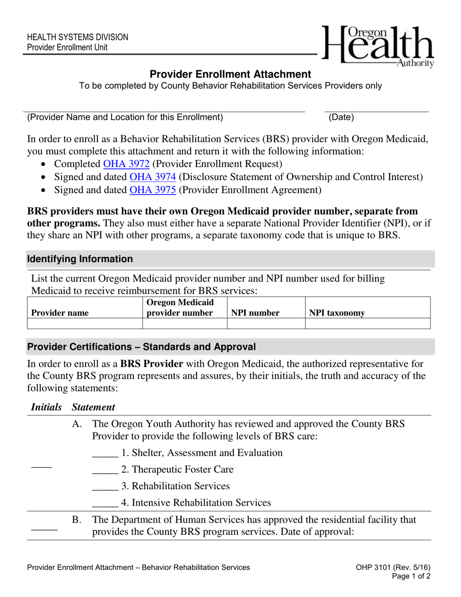Form OHP3101 - Fill Out, Sign Online and Download Fillable PDF, Oregon ...