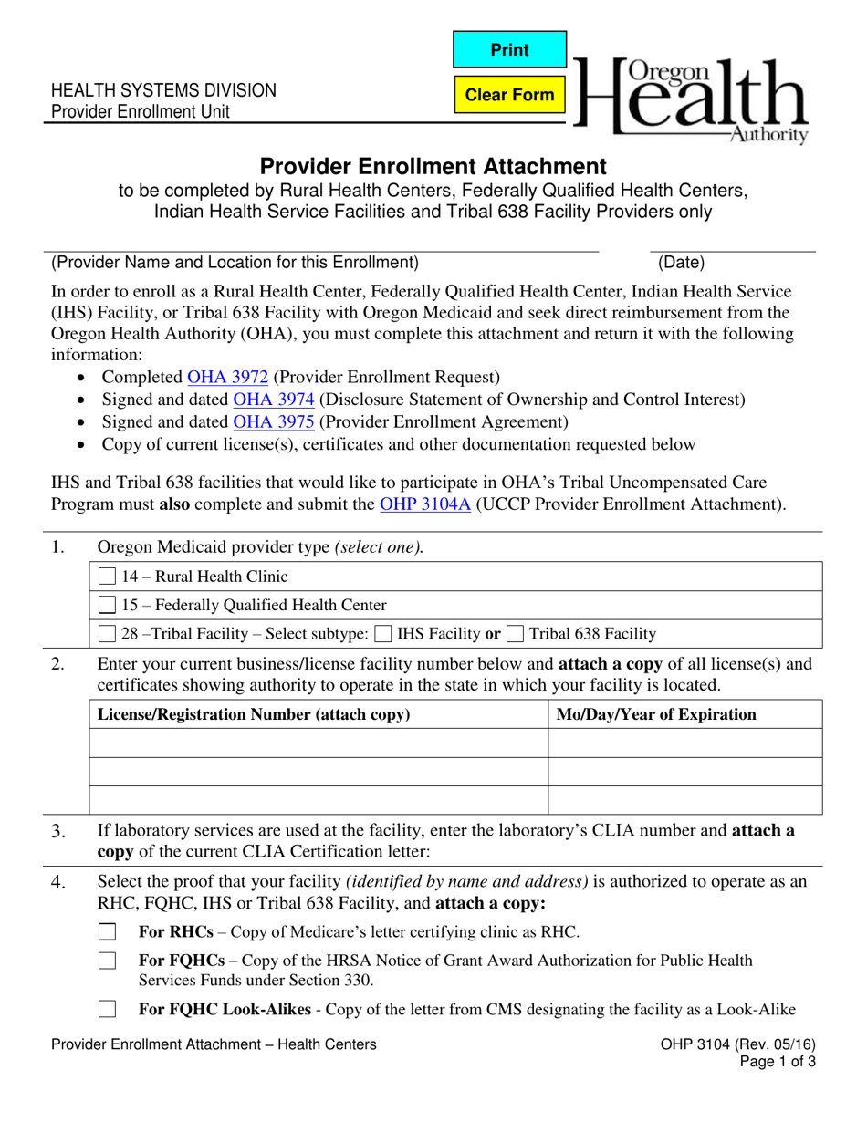 Form OHP3104 - Fill Out, Sign Online and Download Fillable PDF, Oregon ...