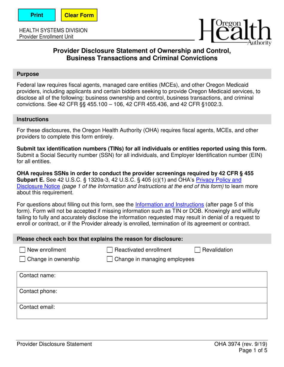 Form OHA3974 - Fill Out, Sign Online and Download Fillable PDF, Oregon ...