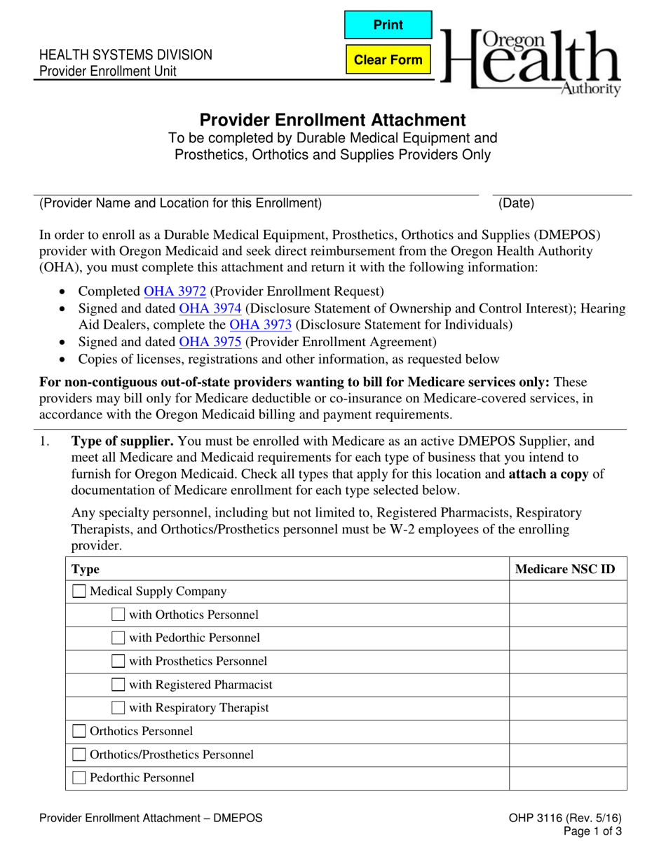 Form OHP3116 - Fill Out, Sign Online and Download Fillable PDF, Oregon ...