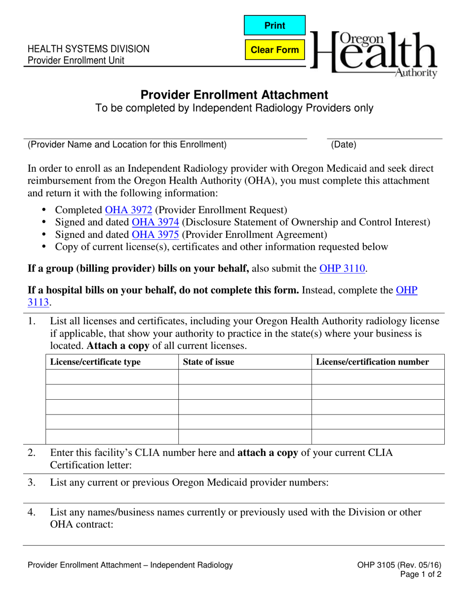 Form OHP3105 - Fill Out, Sign Online and Download Fillable PDF, Oregon ...