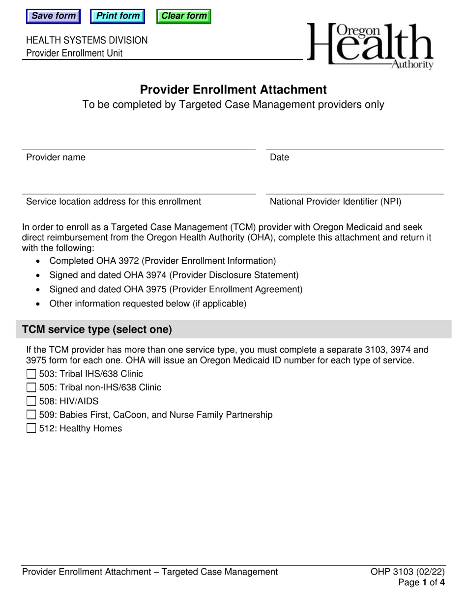 Form OHP3103 - Fill Out, Sign Online and Download Fillable PDF, Oregon ...