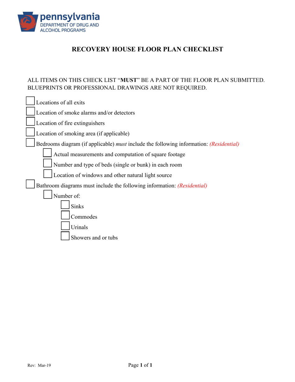 Pennsylvania Recovery House Floor Plan Checklist - Fill Out, Sign ...