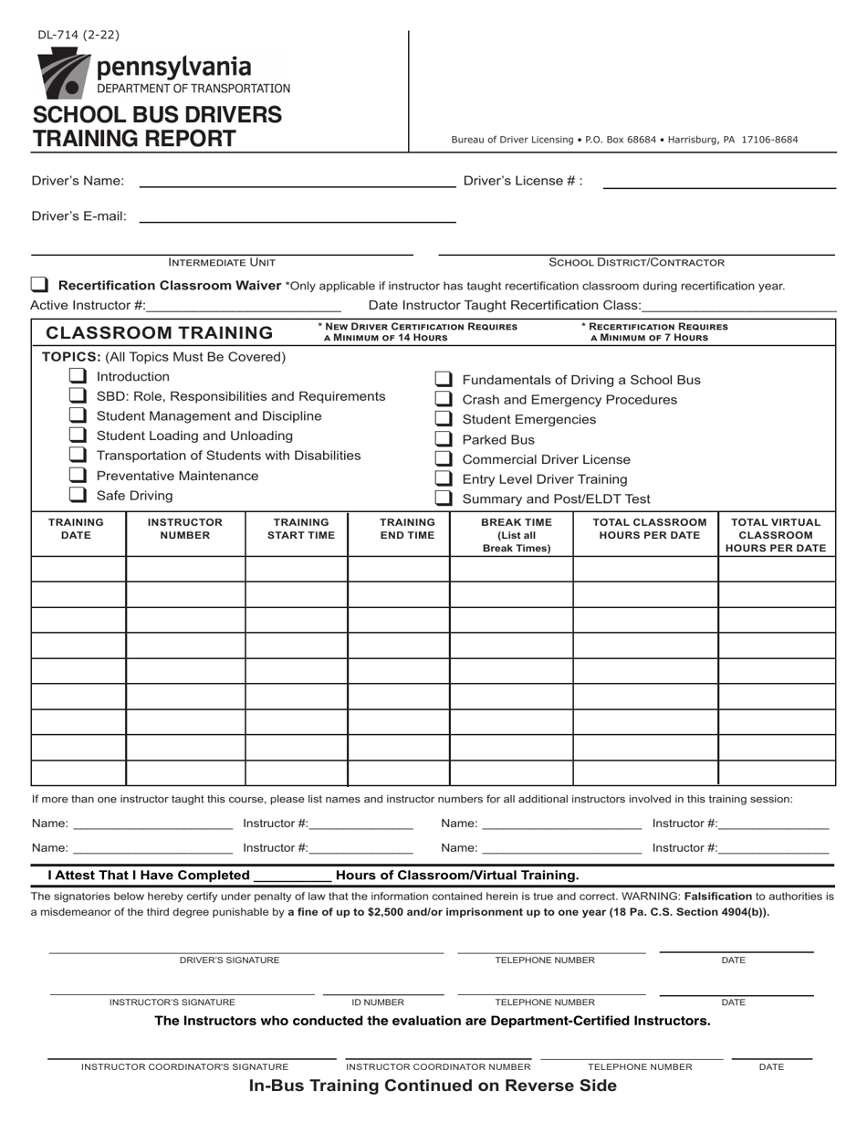 Form DL-714 Download Fillable PDF or Fill Online School Bus Drivers ...