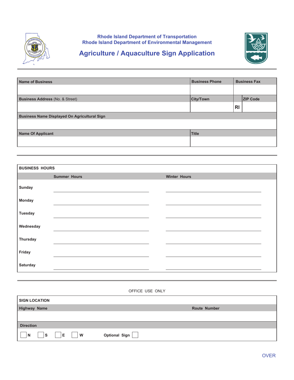 Rhode Island Agriculture/Aquaculture Sign Application - Fill Out, Sign ...