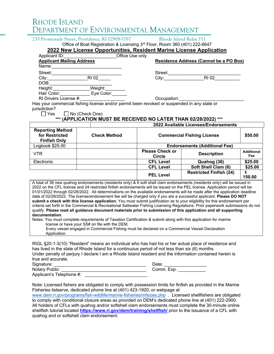 2022 Rhode Island New License Opportunities, Resident Marine License ...