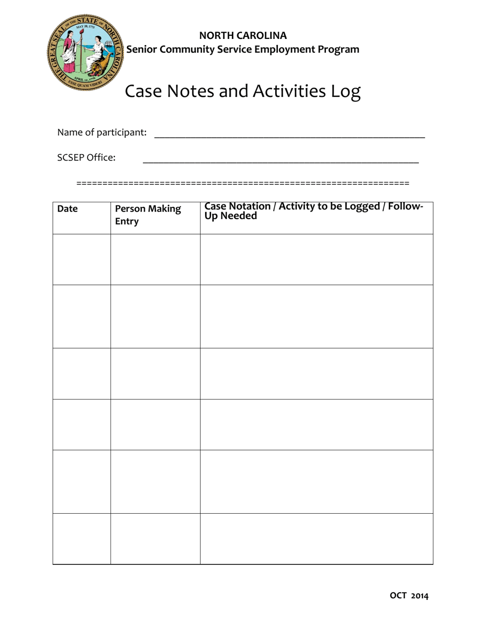 North Carolina Case Notes and Activities Log - Senior Community Service ...