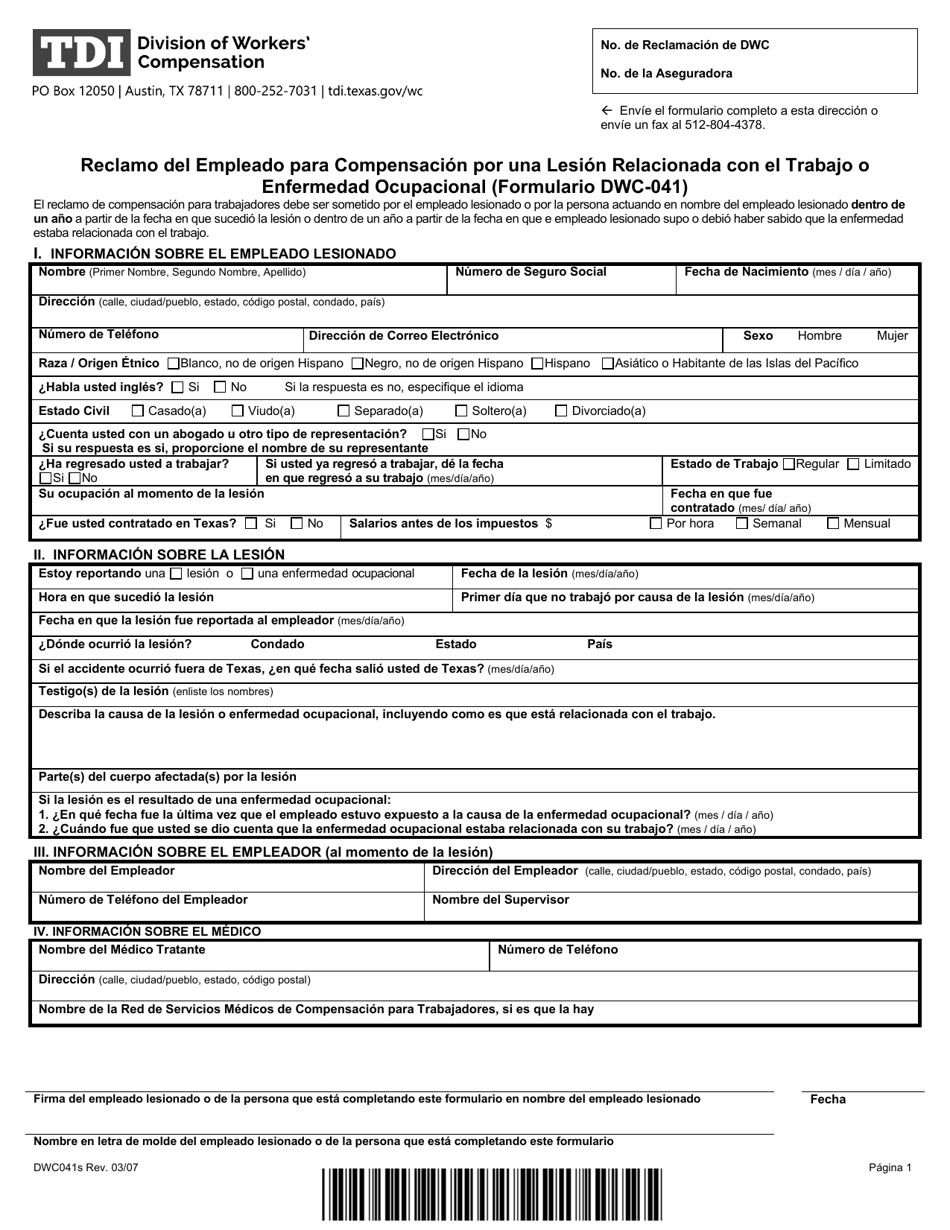 Formulario DWC041S - Fill Out, Sign Online and Download Fillable PDF ...