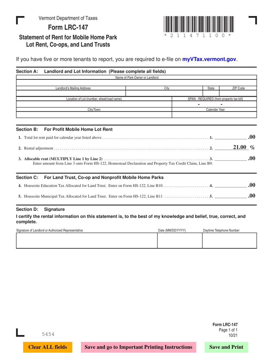 VT Form LRC-147 - Fill Out, Sign Online and Download Fillable PDF ...
