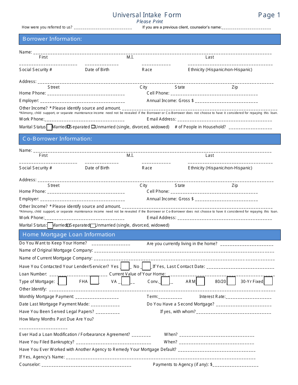 Delaware Universal Intake Form - Fill Out, Sign Online and Download PDF ...