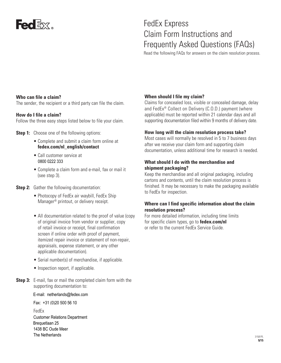 Claim Form for Lost or Damaged Domestic or International Shipments ...