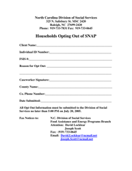 North Carolina Households Opting out of Snap - Fill Out, Sign Online ...