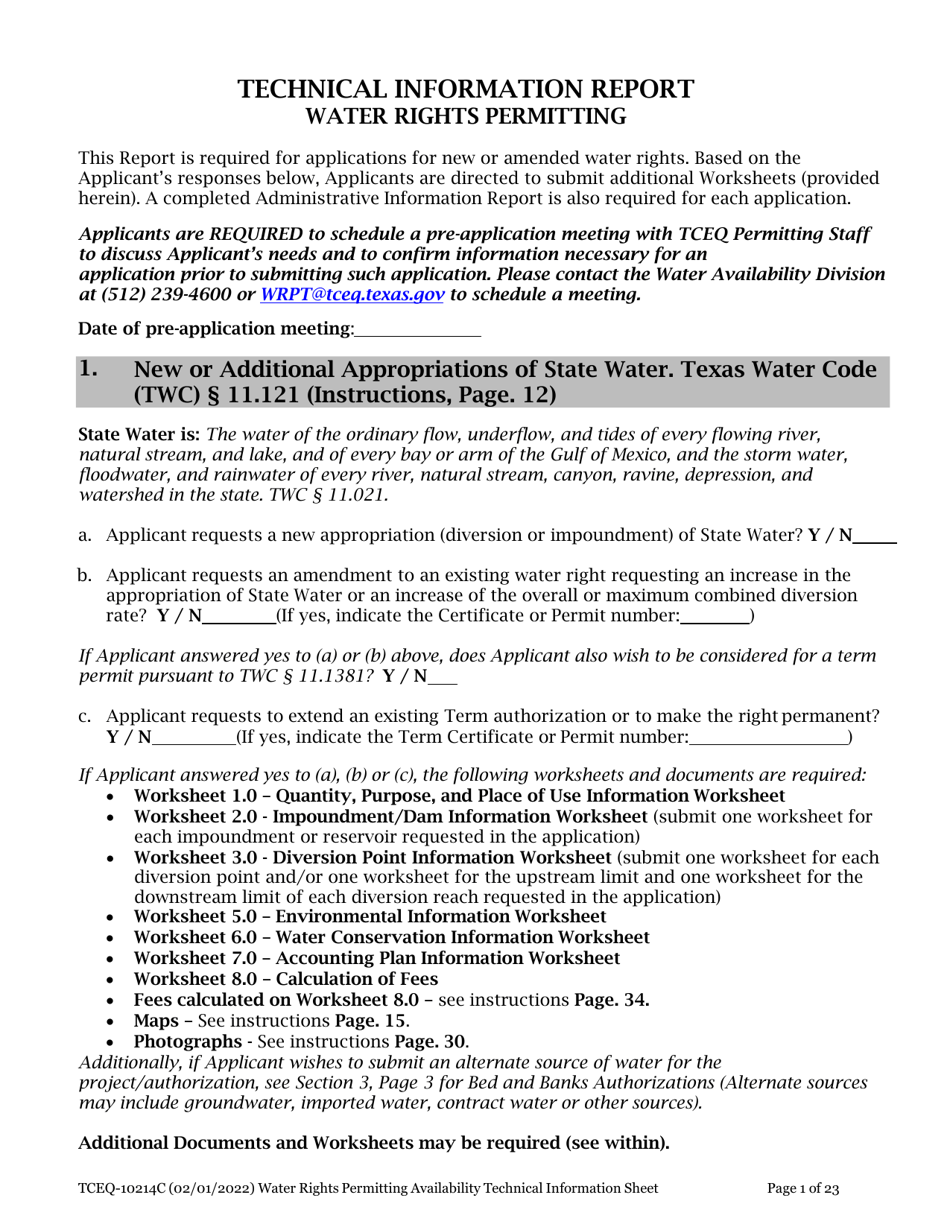Form TCEQ-10214C Download Fillable PDF or Fill Online Tceq Water Rights ...