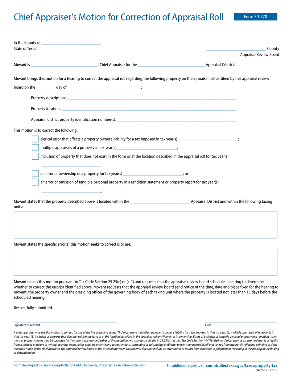 Form 50-770 Download Fillable PDF or Fill Online Chief Appraiser's ...