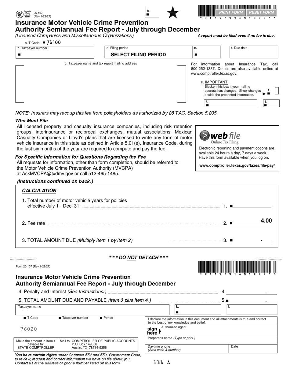 Form 25-107 Download Fillable PDF or Fill Online Insurance Motor ...