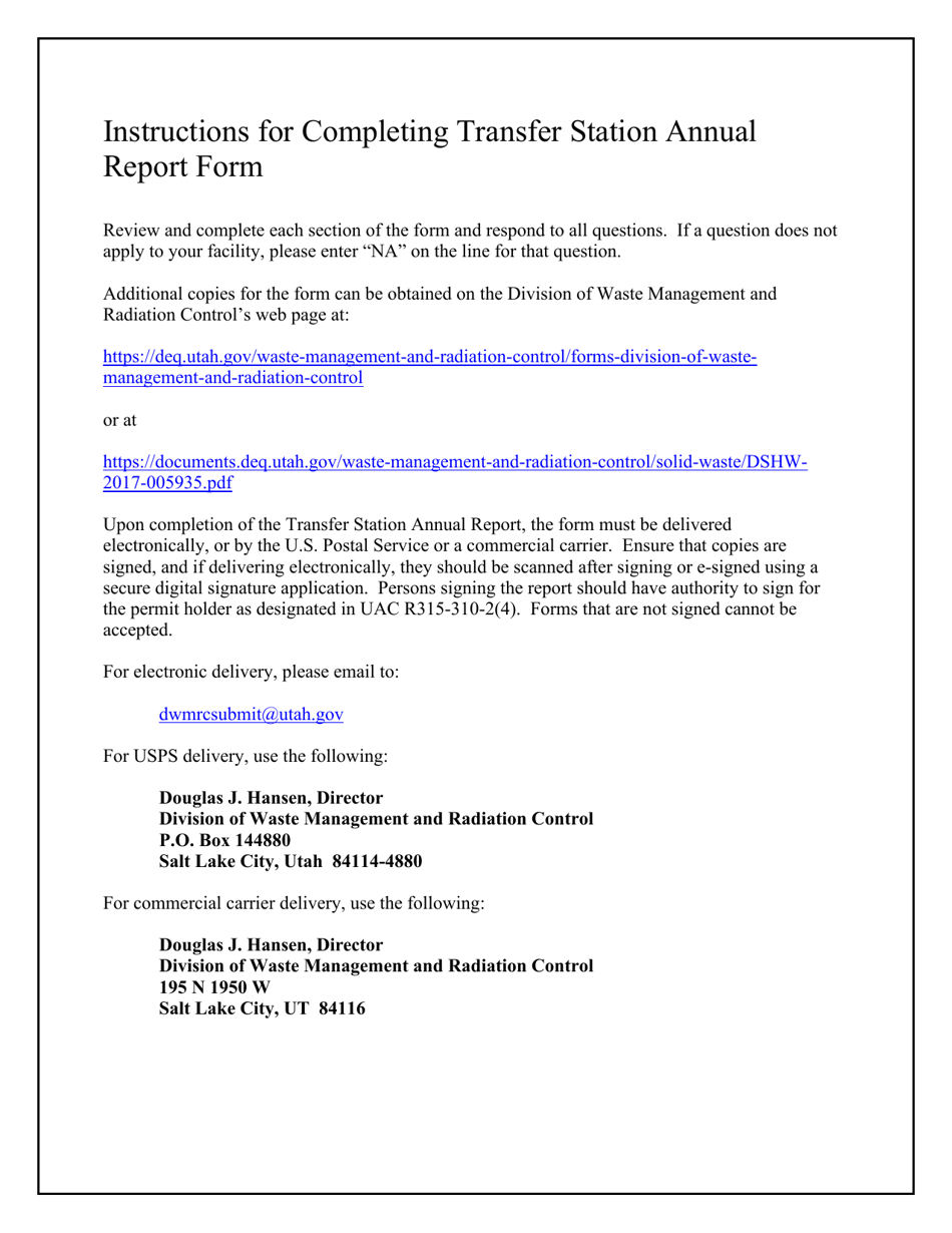 2021 Utah Transfer Station Annual Report Download Printable PDF ...