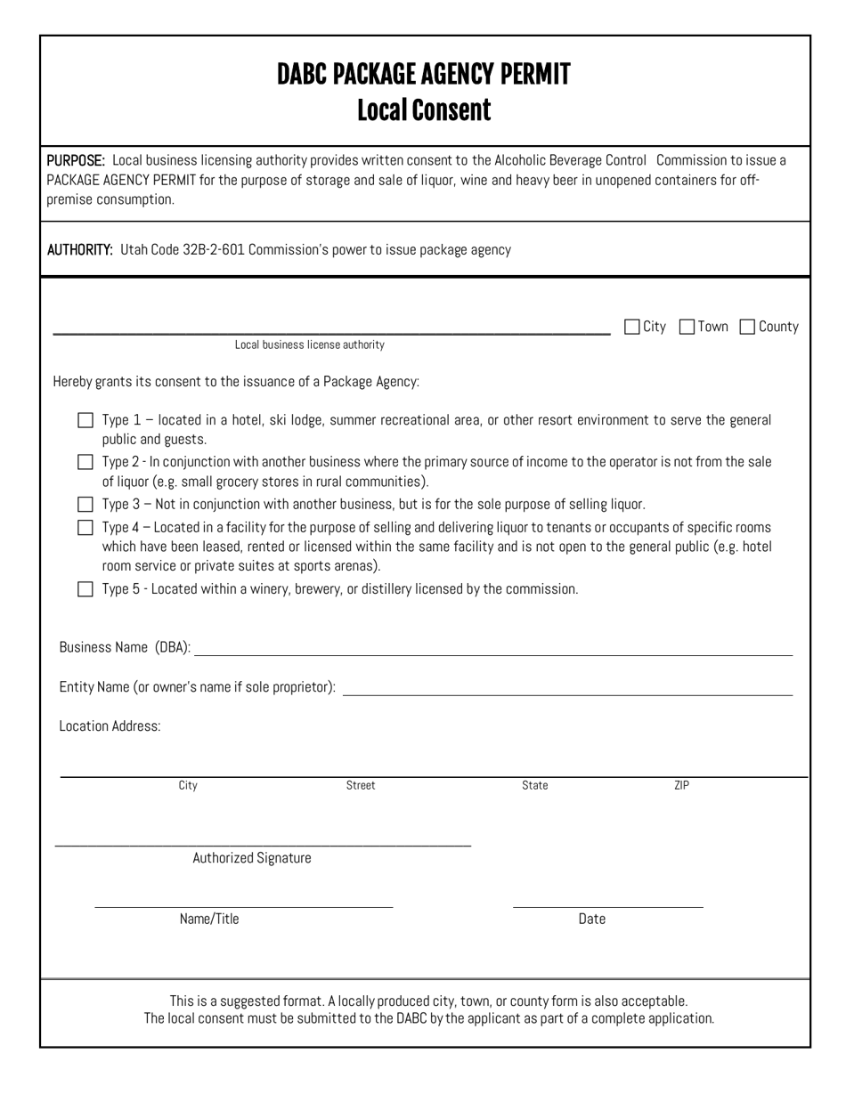 Utah Dabc Package Agency Permit Local Consent - Fill Out, Sign Online ...