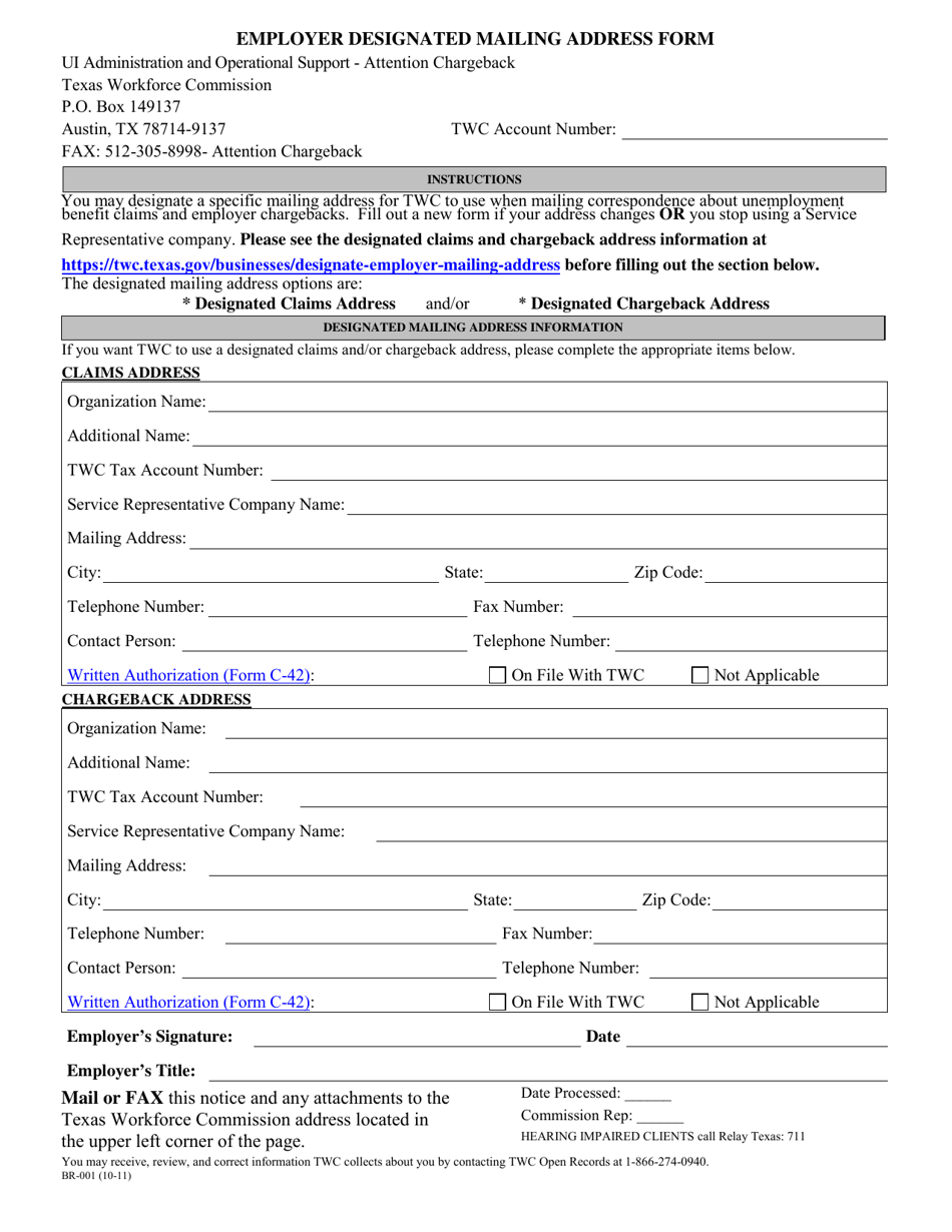 Form BR-001 - Fill Out, Sign Online and Download Fillable PDF, Texas ...