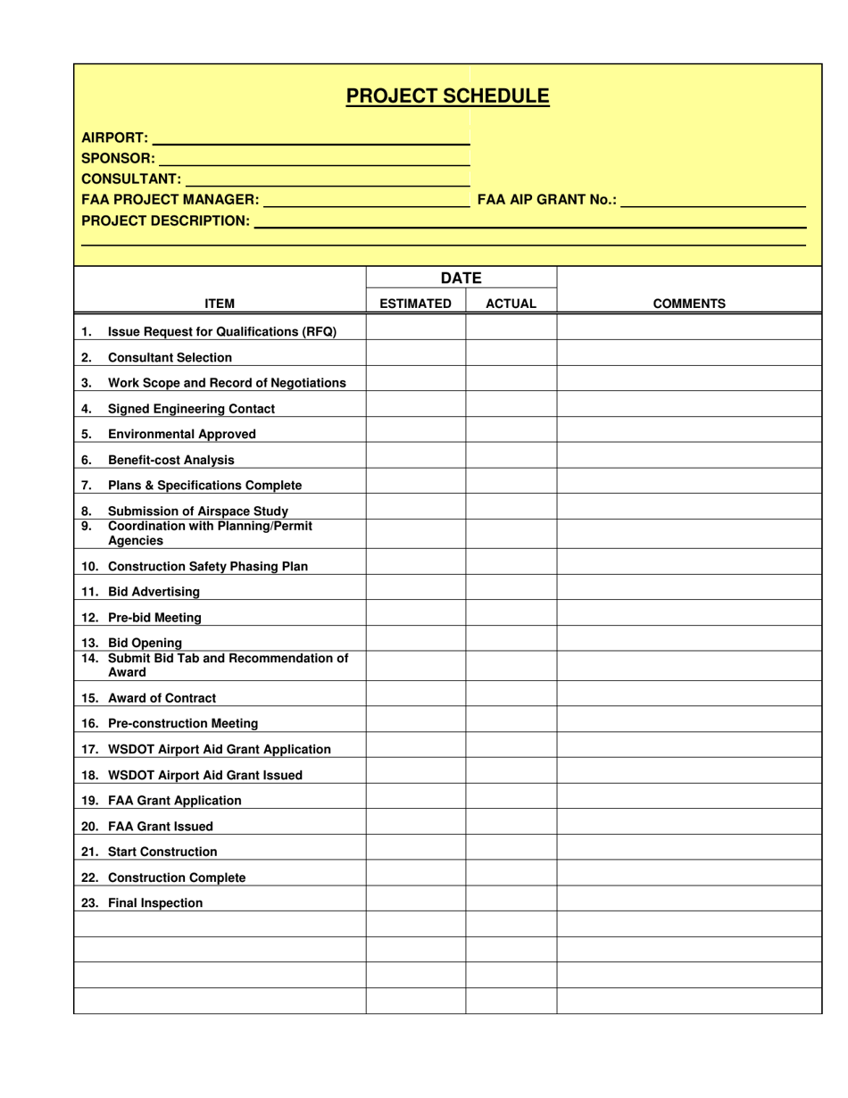 Washington Project Schedule - Airport Aid Grant Program - Fill Out, Sign Online and Download PDF ...