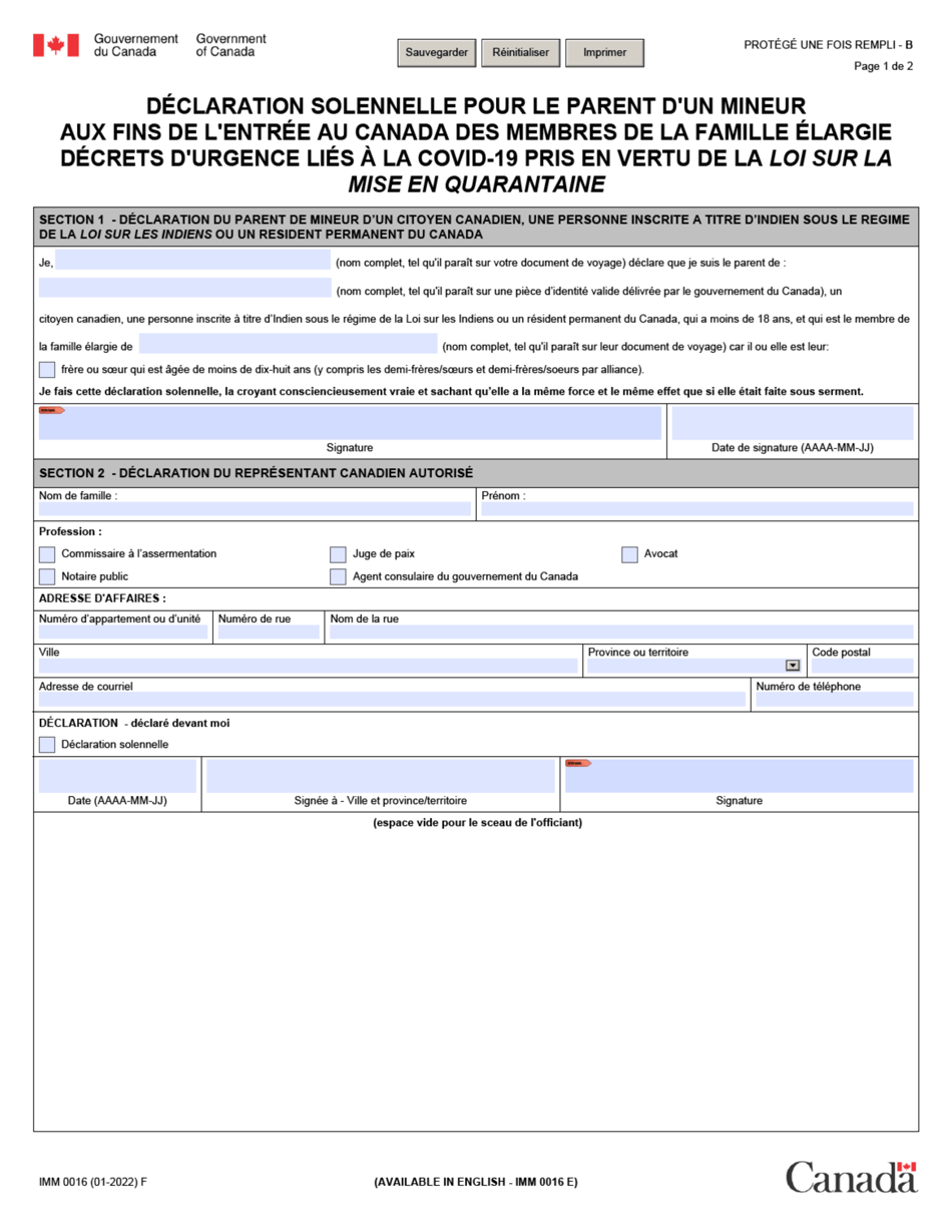 Forme IMM0016 Download Fillable PDF Declaration Solennelle Pour Le ...